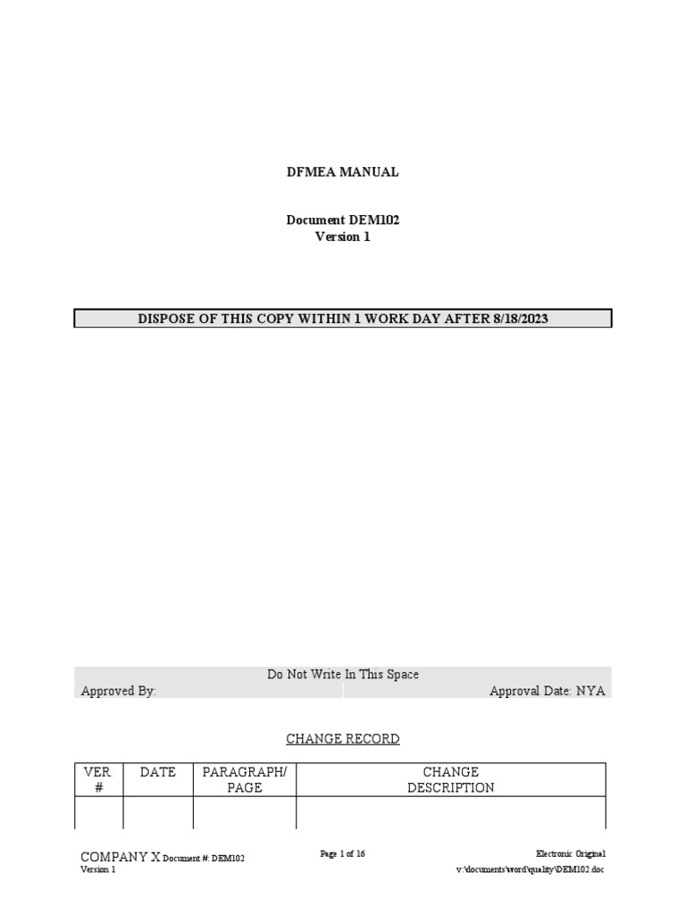 DFMEA Procedure | PDF