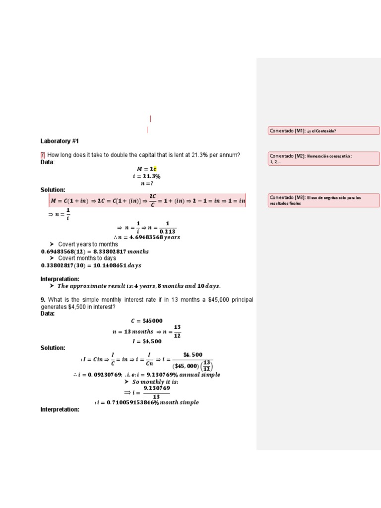 Calculating Simple Interest Examples | PDF