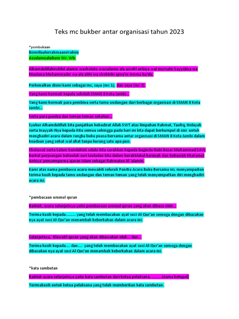 Teks MC Buka Bersama Antar Organisasi 23 | PDF