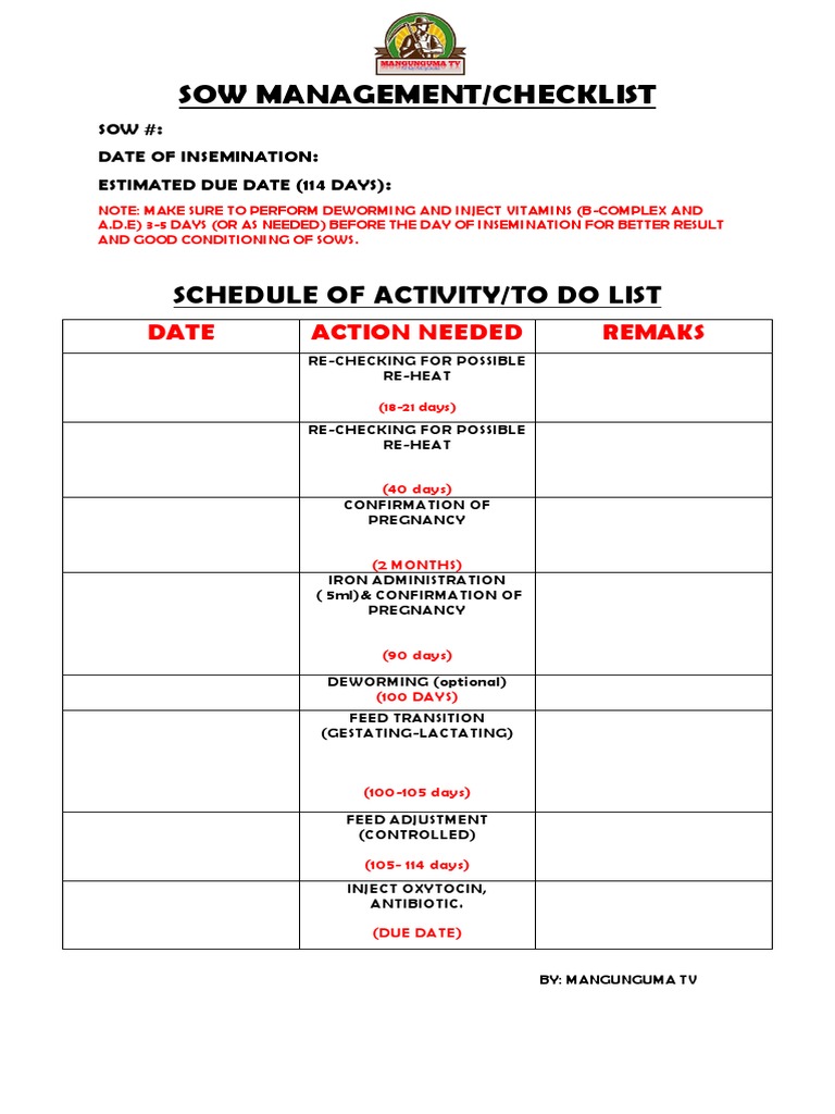 Sow Management Checklist - Final PDF | PDF
