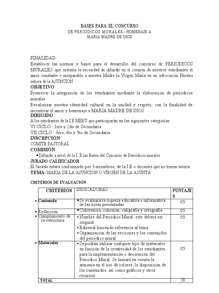 Bases para El Concurso de Periodicos Murales | PDF Bases para El Concurso de Periodicos Murales | PDF