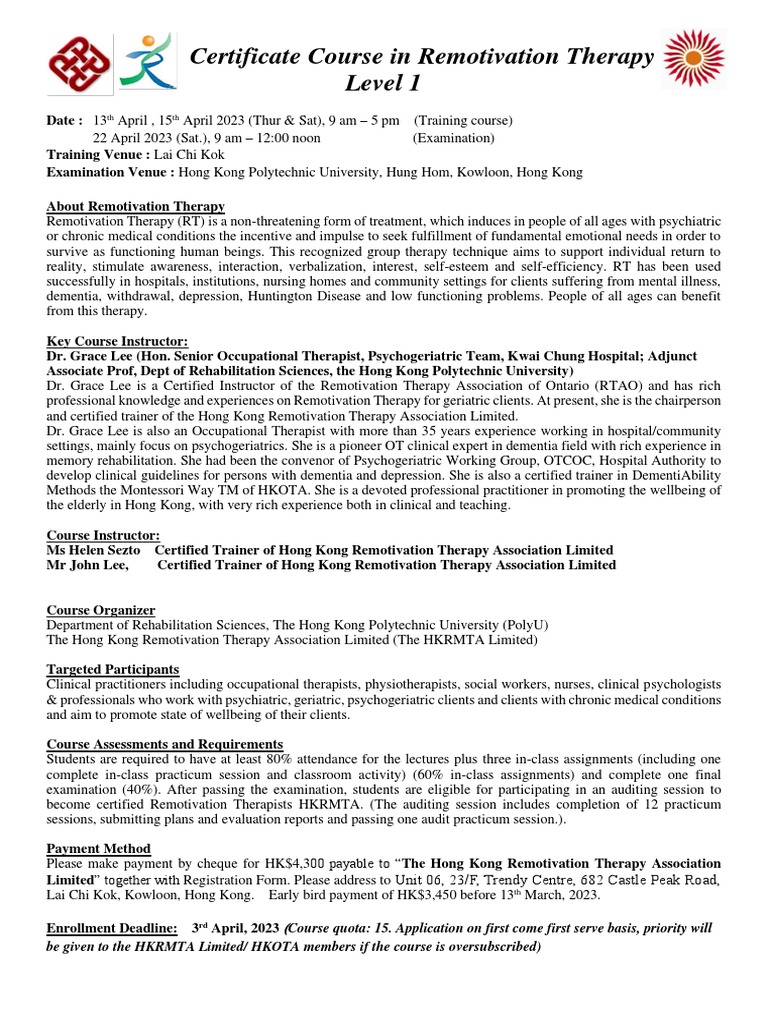 Remotivation Therapy Course at PolyU | PDF