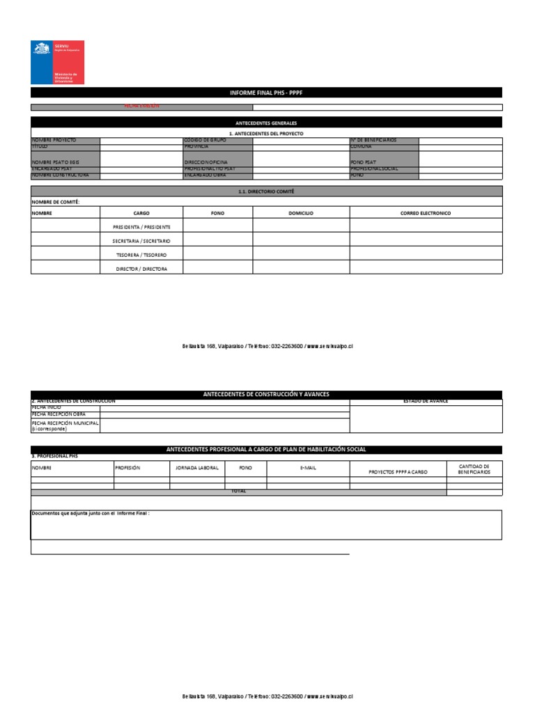 Formato Informe Final PHS PPPF | PDF