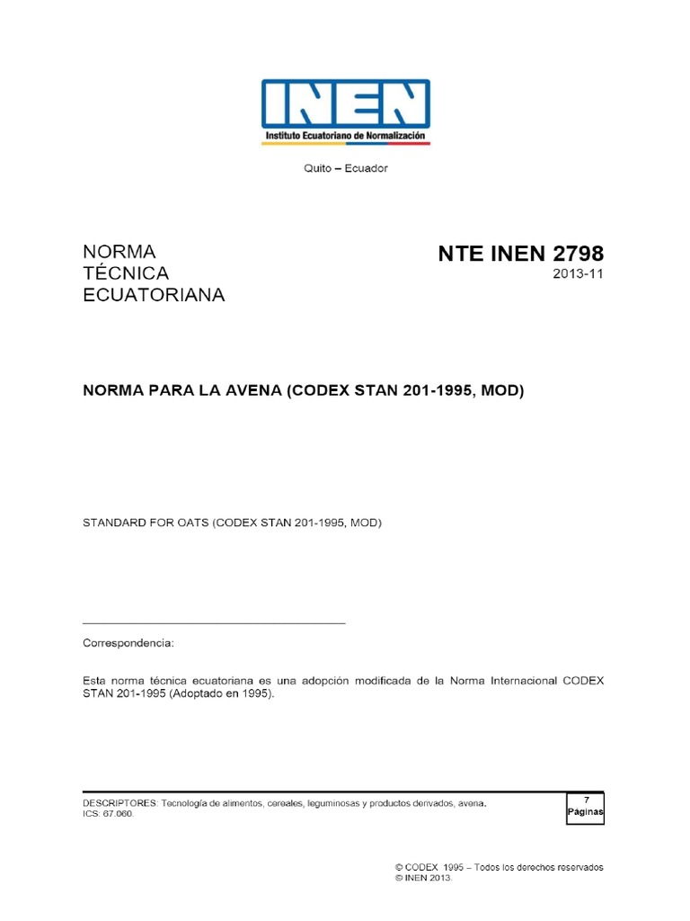 NTE INEN 2798 Norma para La Avena | PDF