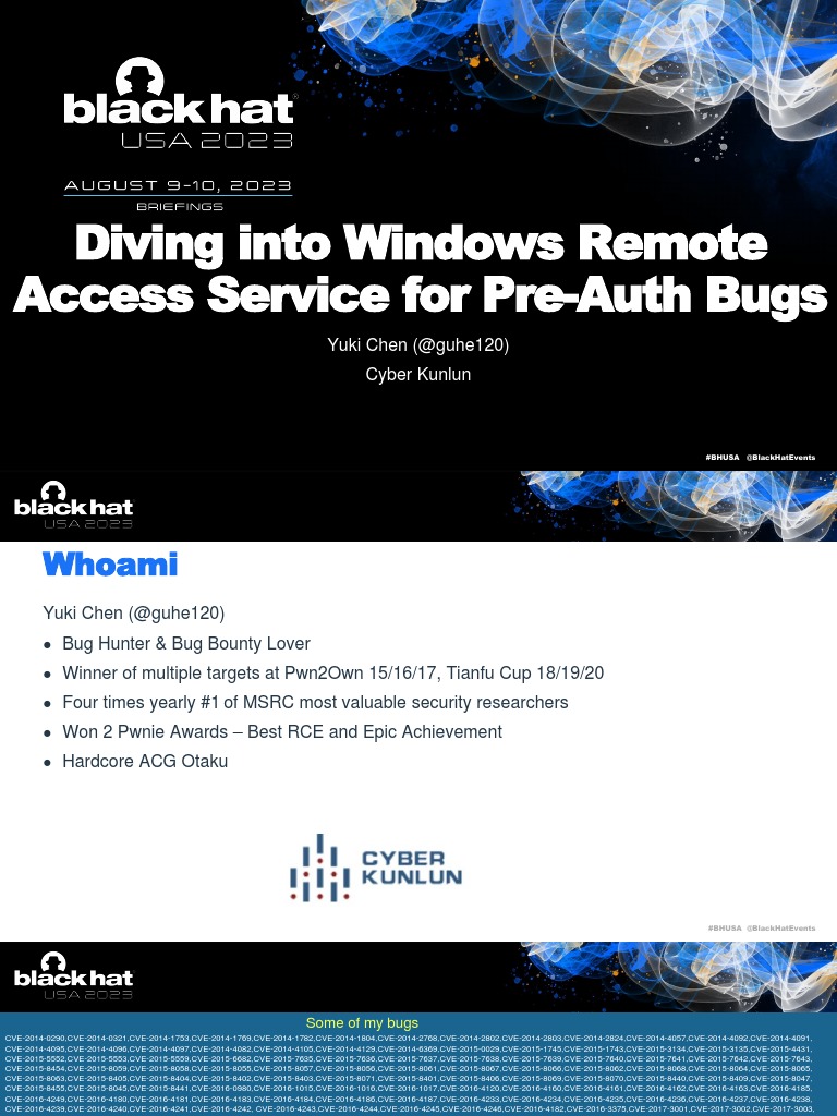 Yuki Chen - Diving Into Windows Remote Access Service For Pre-Auth Bugs | PDF