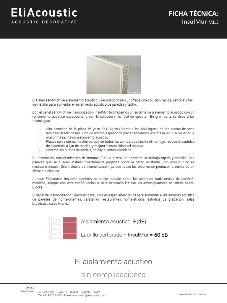Ficha Técnica EliAcoustic InsulMur v1.3 - ESP | PDF