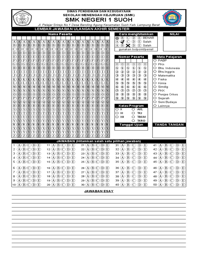 LJK Format Folio f4 Pilihan Ganda Dan Essay | PDF