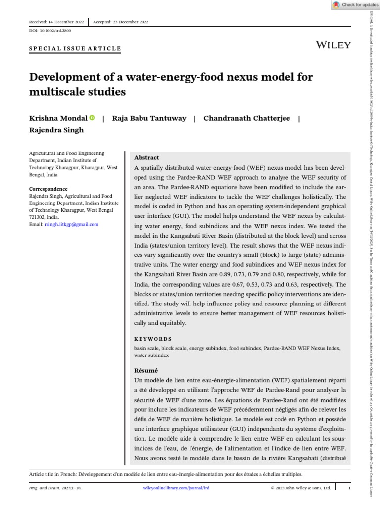 WEF - Model - Irrigation and Drainage - 2023 | PDF