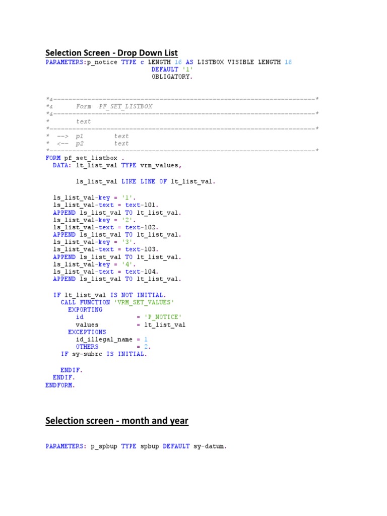 Selection Screen | PDF
