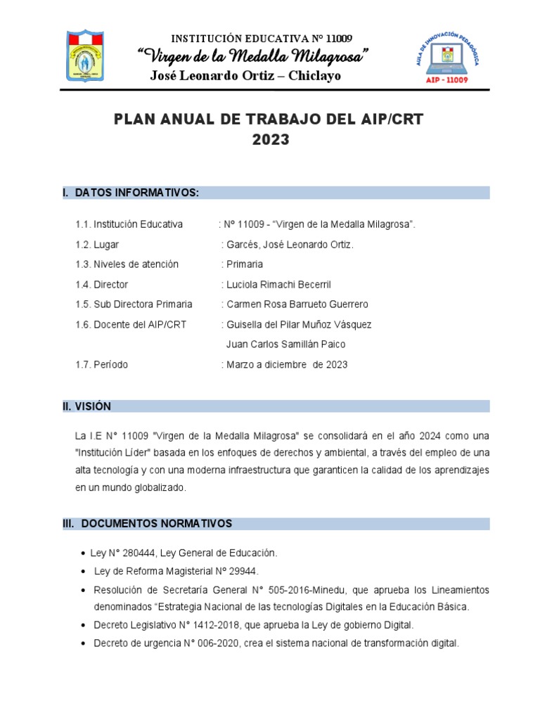 Plan Anual de Trabajo AIP-CRT 2023 | PDF | Negocios