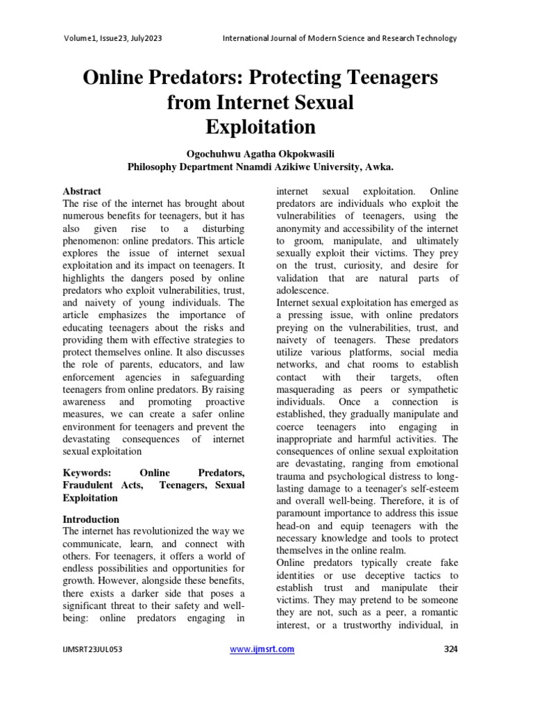 Online Predators Protecting Teenagers From Internet Sexual Exploitation | PDF