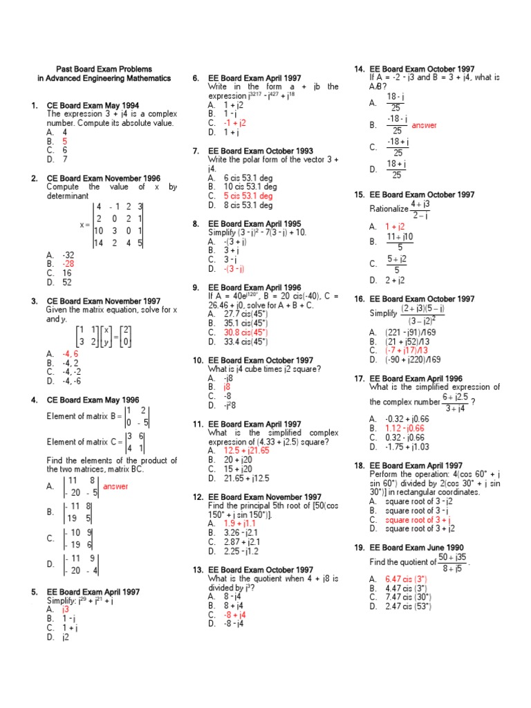 Past Board Exam Problems in Advanced Engineering Math | PDF