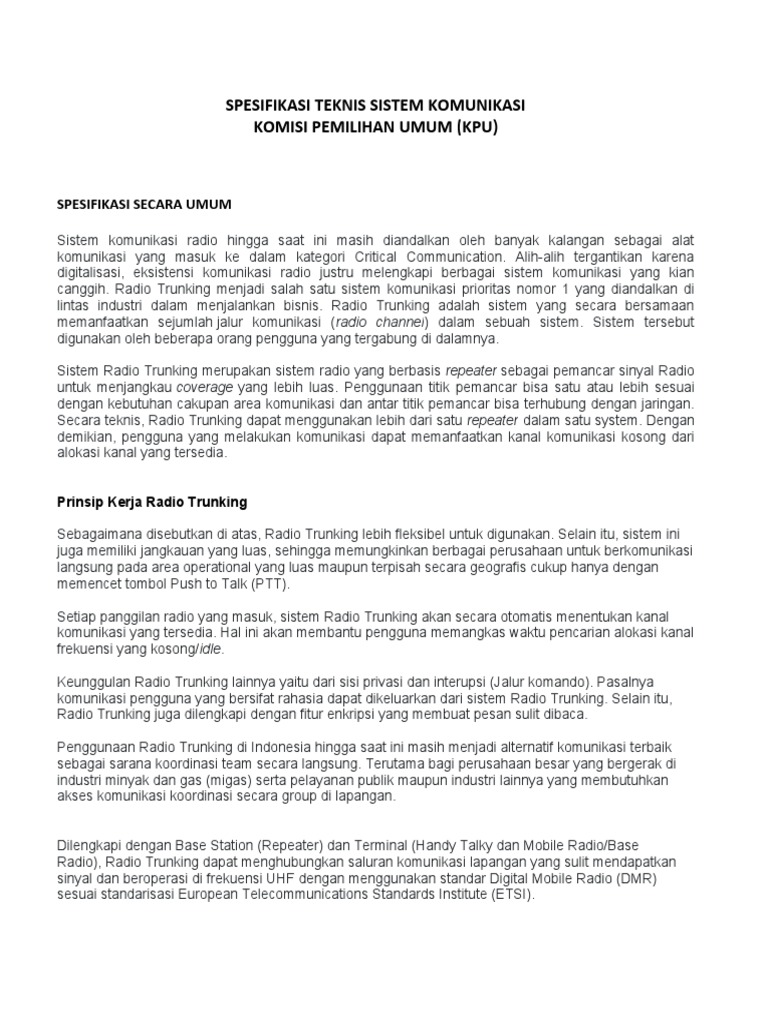 PROPOSAL RADIO TRUNKING KPU | PDF