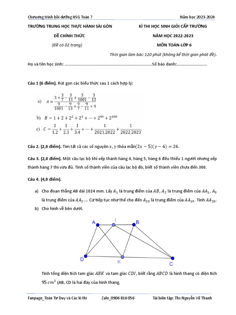 27.05.2023 - ĐỀ HSG - L6 - THSG - 2023 | PDF