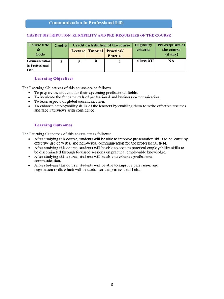 Syllabus Communication In Professional Life SEC Sem III | PDF