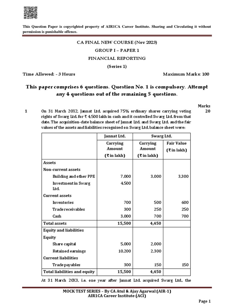 FR 1 Question Paper Practice | PDF