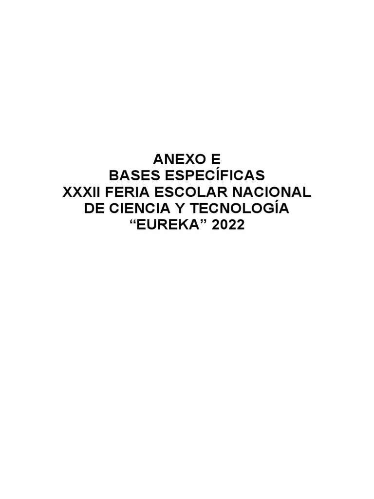 Anexo e Bases Específicas Eureka 2022 Minedu | PDF