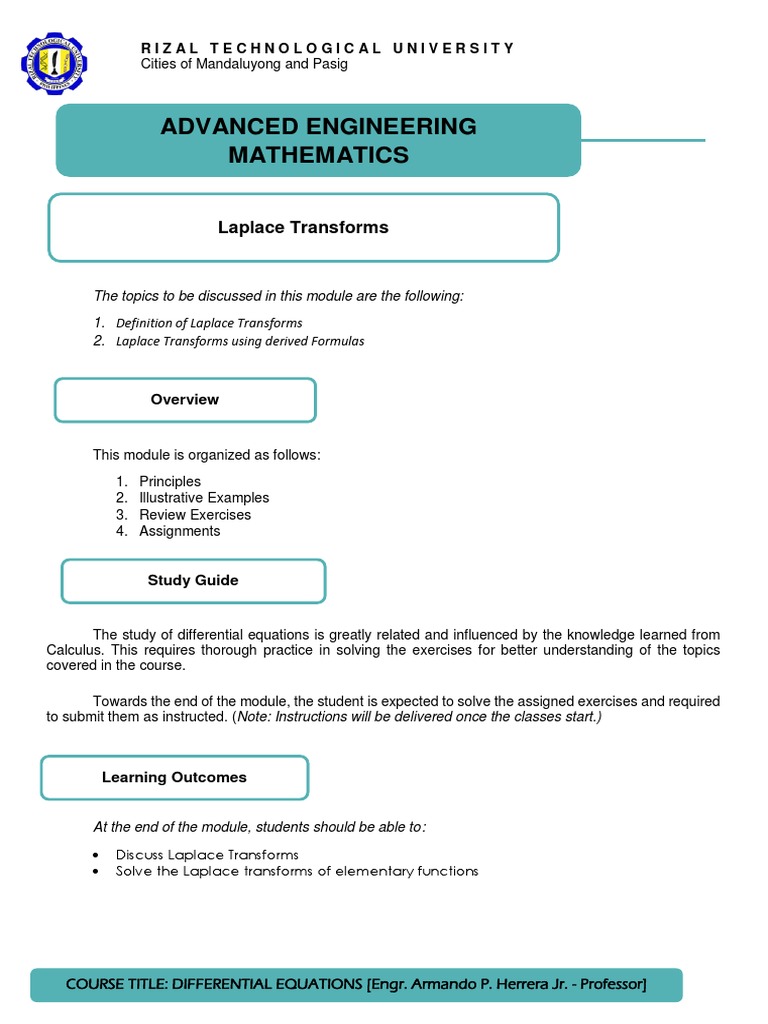 Laplace Transforms | PDF | Teaching Methods & Materials