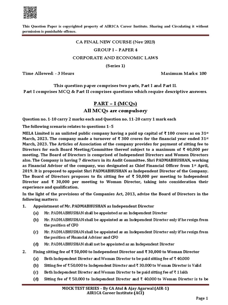 Law 1 Question Paper Practice | PDF