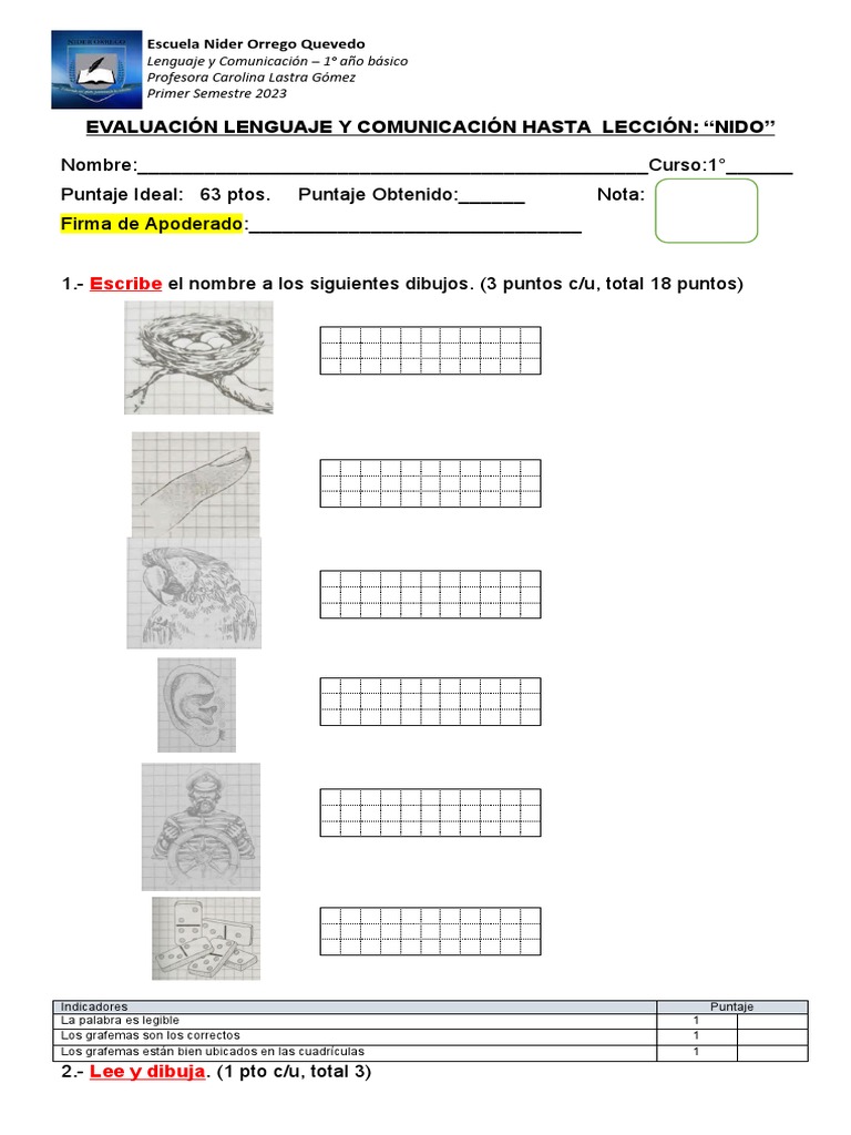 Prueba Lección Loro y Nido | PDF | Métodos y materiales de enseñanza