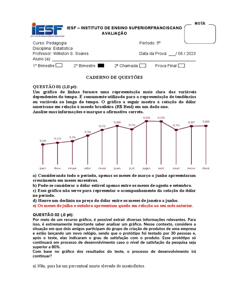 GAB - Prova 02 - Estatística - 5ºP | PDF