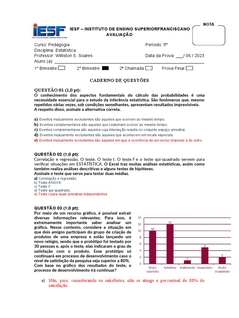 GAB - Prova 02 - 2 - Chamada - Estatística - 5ºP | PDF