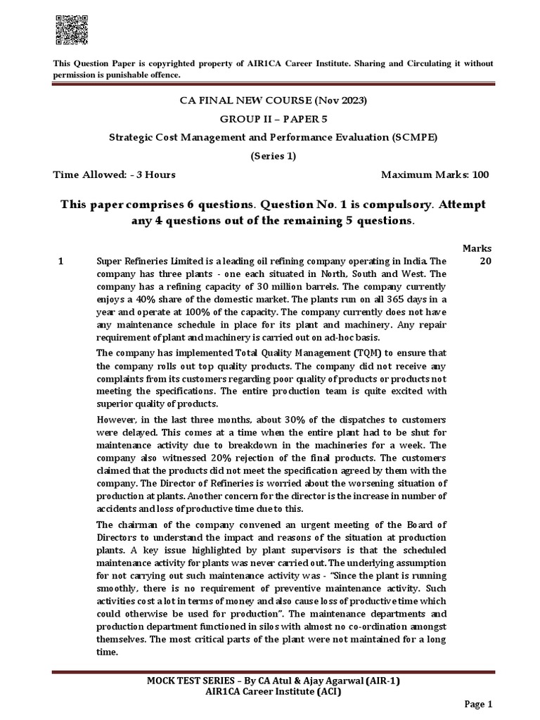 SCMPE 1 Question Paper practice | PDF