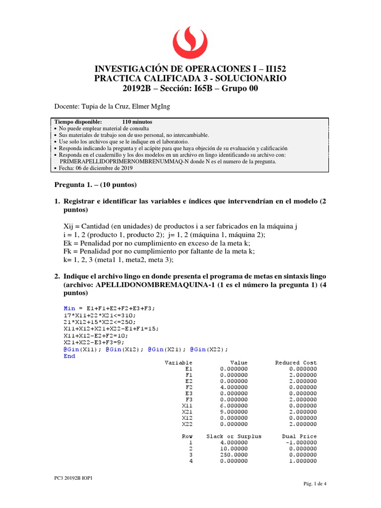 PC3 II152 IOP1 20192B I65B Solucionario | PDF