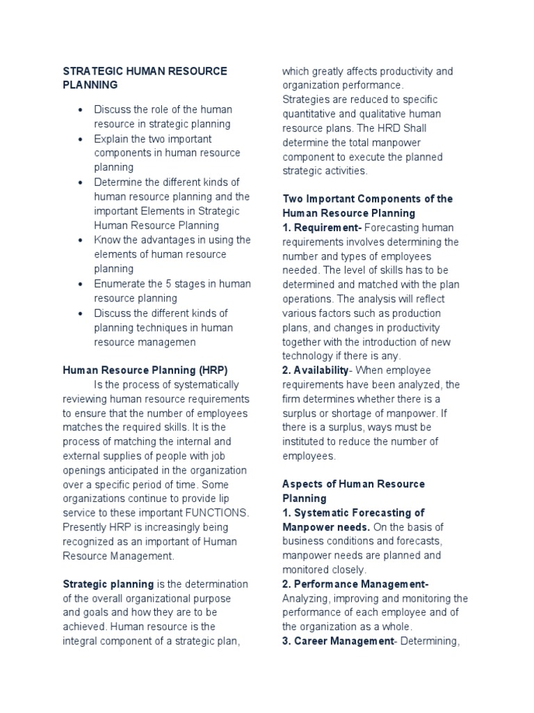 Strategic Human Resource Planning Guide | PDF