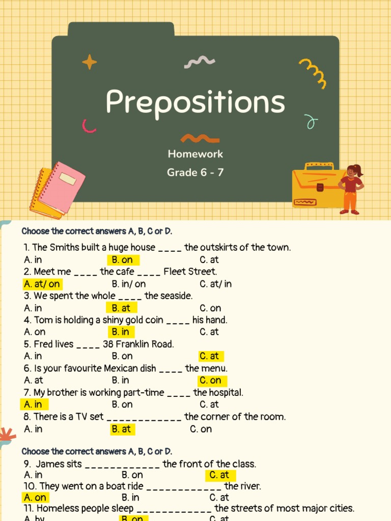 CĐ 6 Prepositions - Homework - PPTX.PPT Ans | PDF