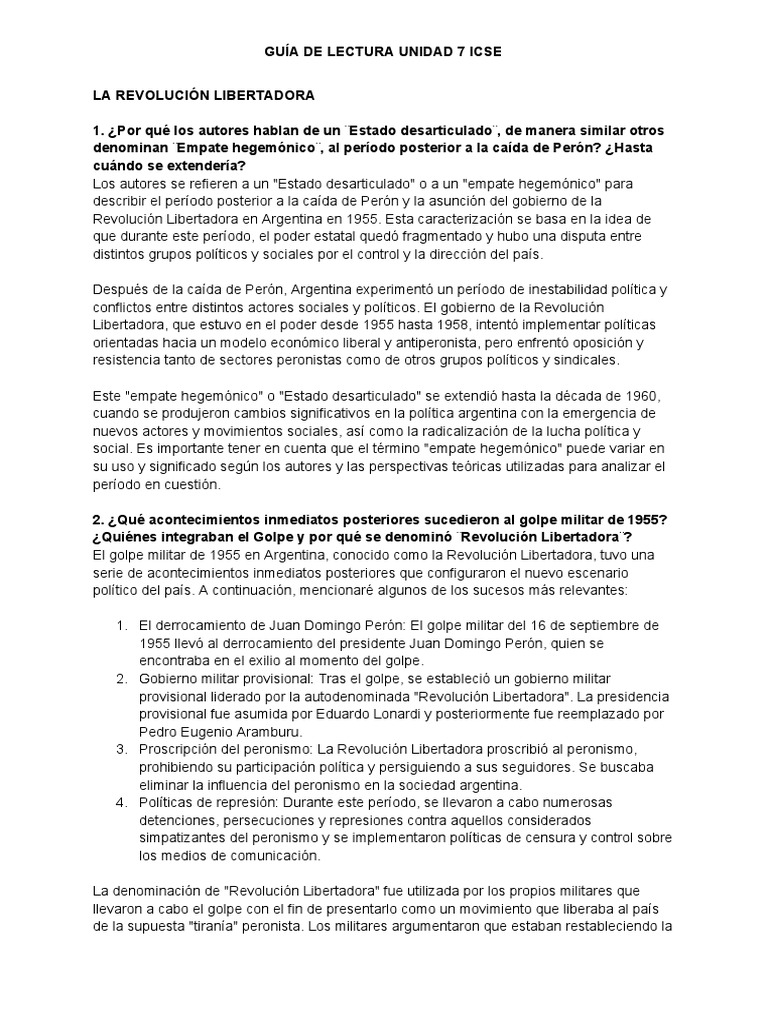 Guía de Lectura Unidad 7 Icse | PDF