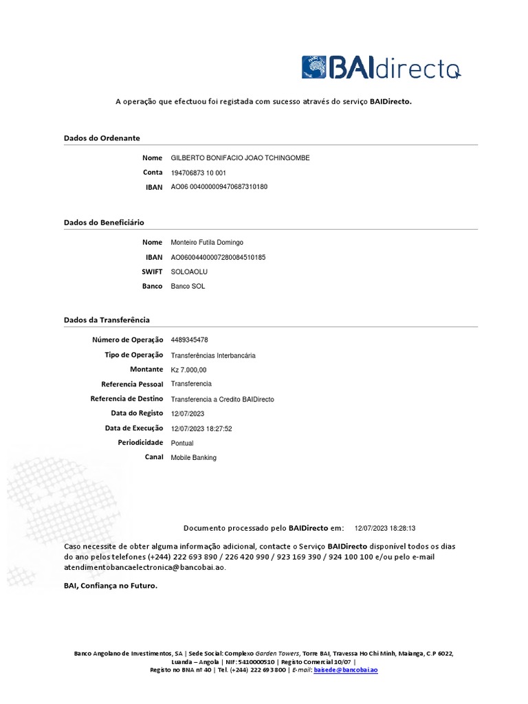 Comprovativo Bai | PDF