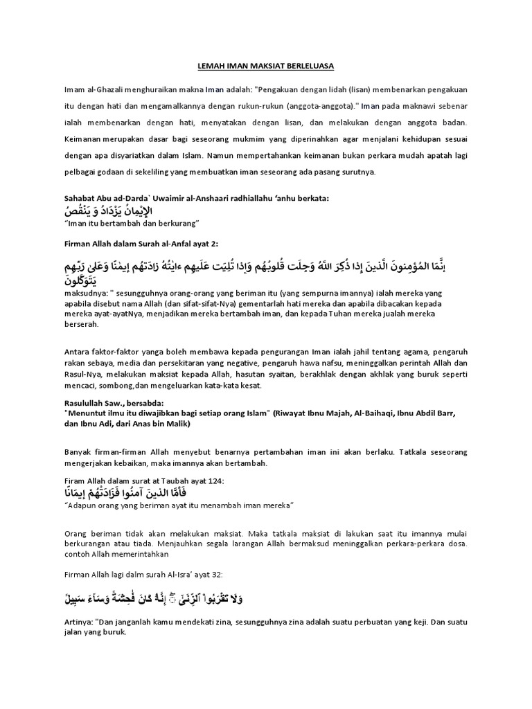 LEMAH IMAN MAKSIAT BERLELUASA | PDF
