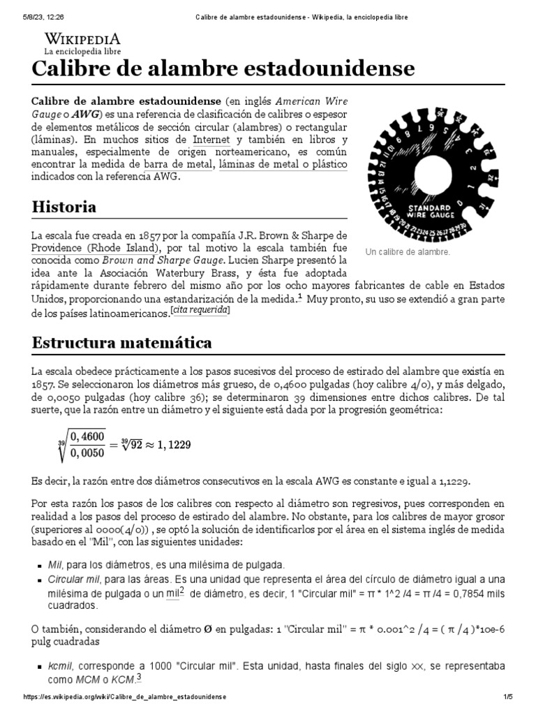 Calibre de Alambre Estadounidense - Wikipedia, La Enciclopedia Libre ...