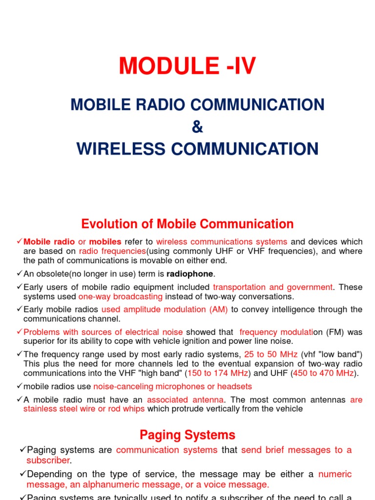 Mobile Radio & Wireless Communication Overview | PDF | Technology ...
