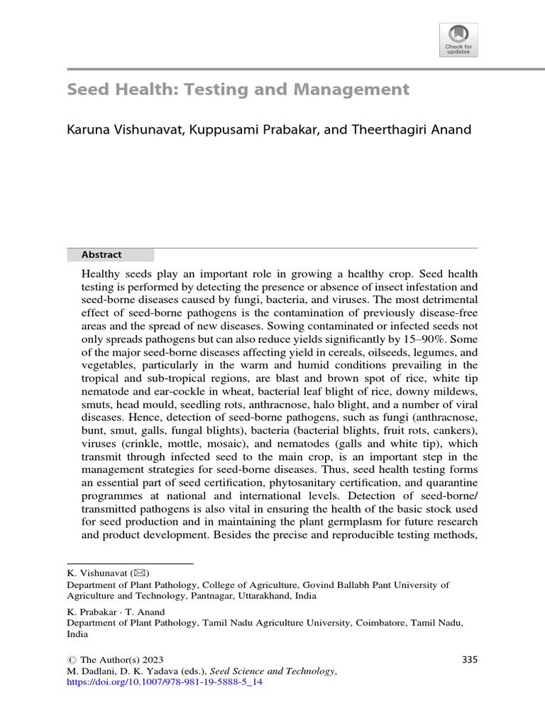 Seed Health Testing and Management | PDF