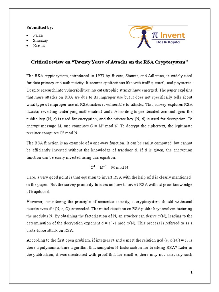 Attacks On Cryptography Paper Summary | PDF