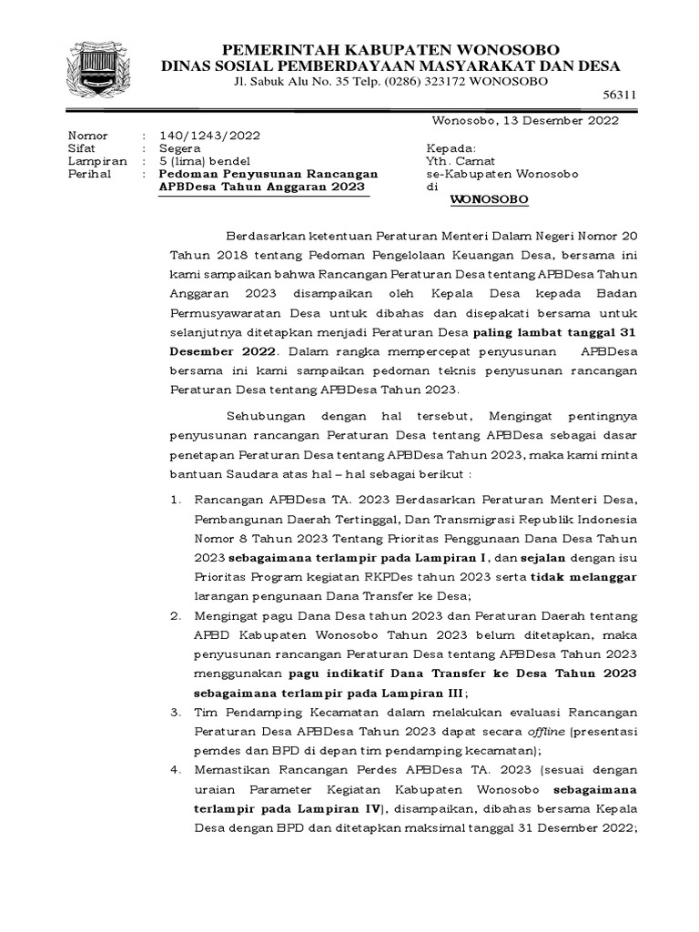 Surat Edaran Penyusunan Rancangan APBDes 2023 OK-digabungkan | PDF ...