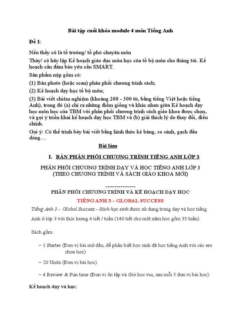 Bai Tap Cuoi Khoa Module 4 Mon Tieng Anh | PDF