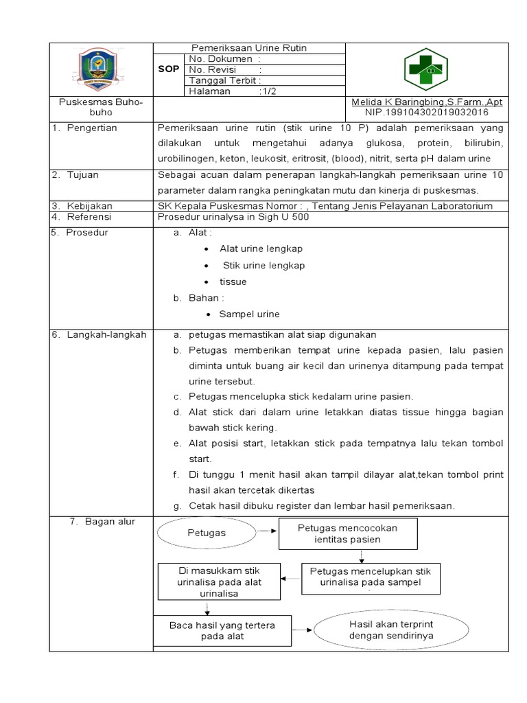 SOP Pemeriksaan Urine Rutin | PDF