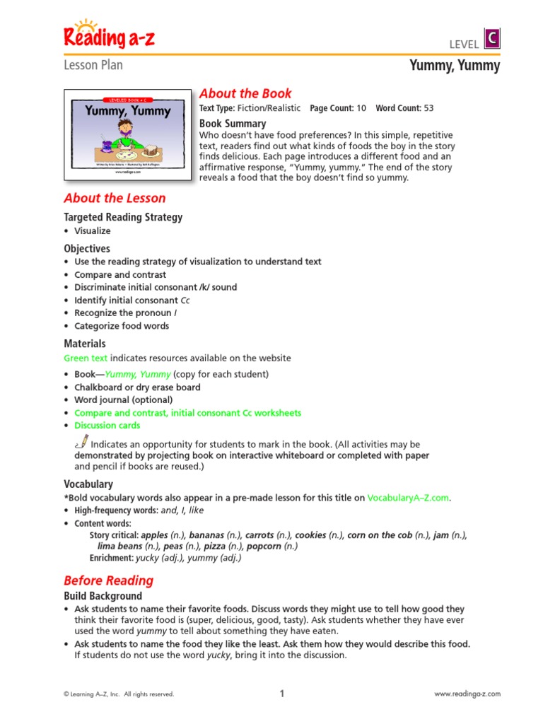 Yummy and Yucky Food Lesson Plan | PDF