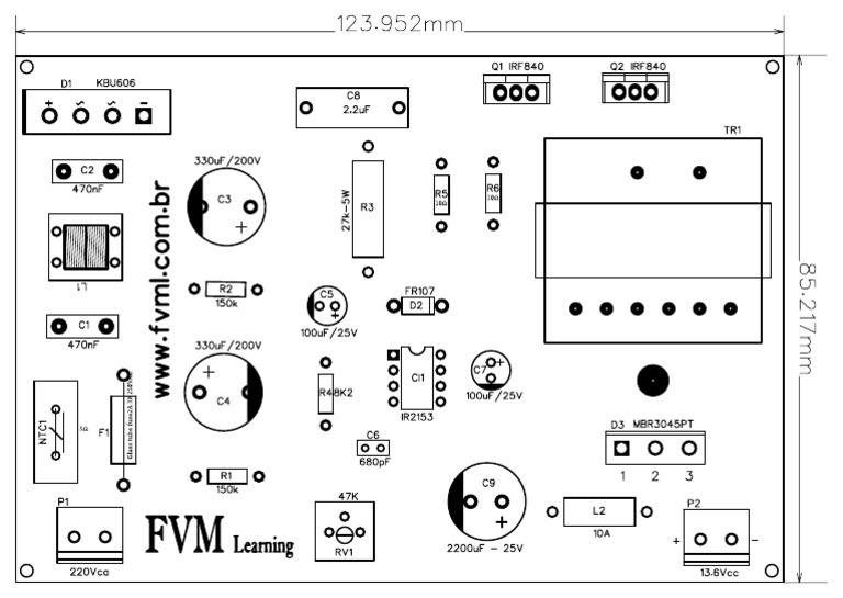 PCB - PCB - Fonte Chaveada Smps 12v 10a Com Ir2153 e Irf840 - 2021!06!04 | PDF