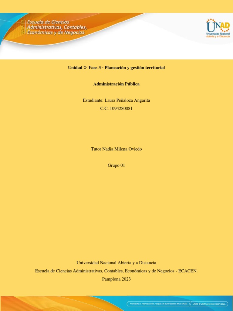 Unidad 2 - Fase 3 - Planeación y Gestión Territorial | PDF