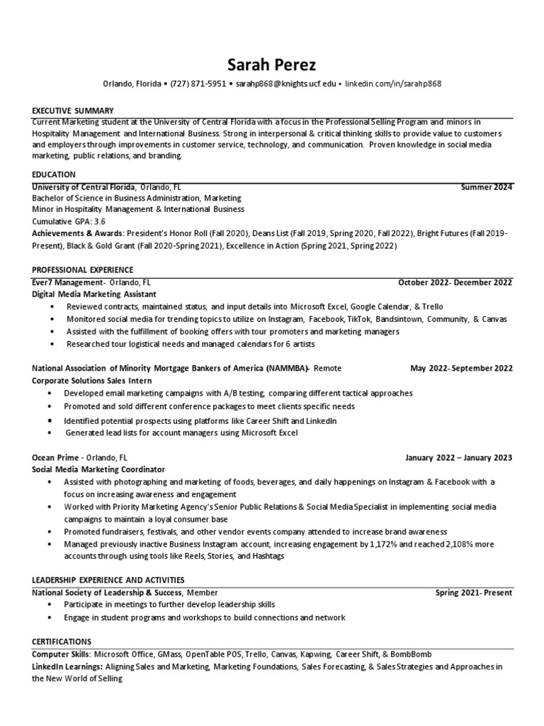 Perez Sarah Resume | PDF