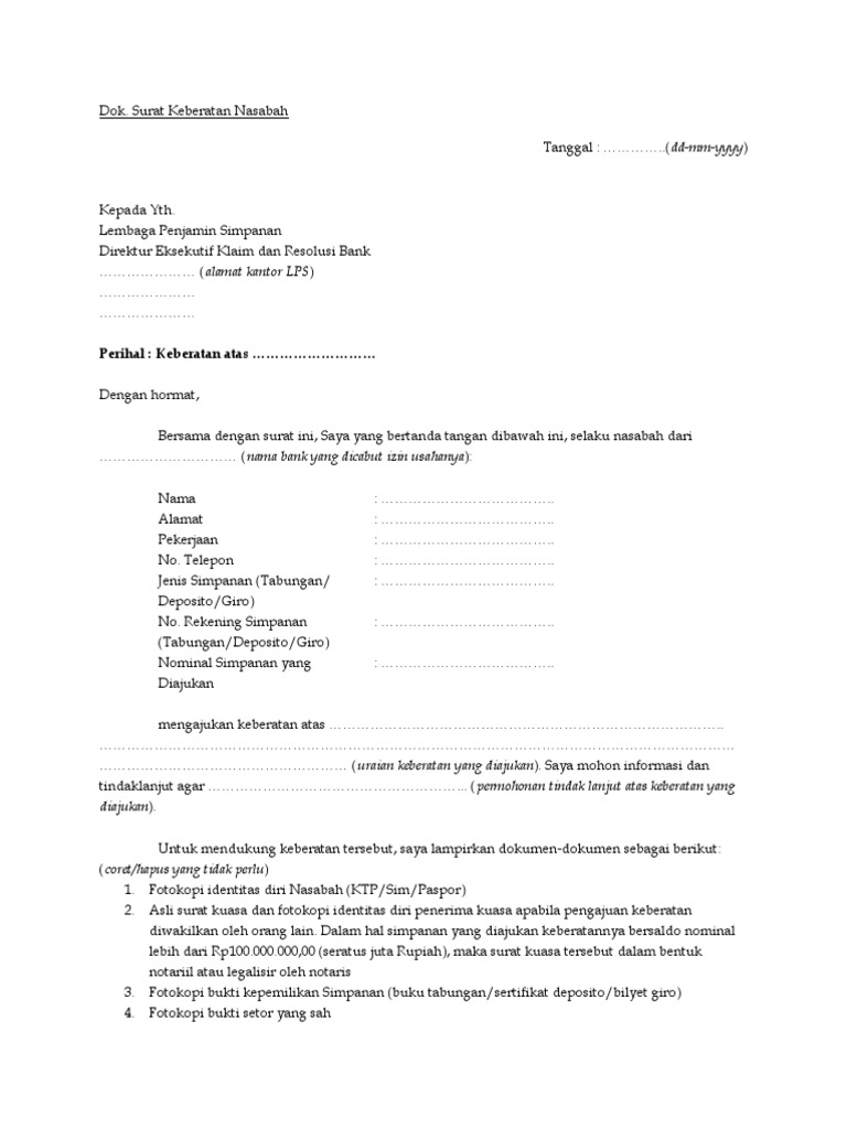 Template Surat Keberatan | PDF