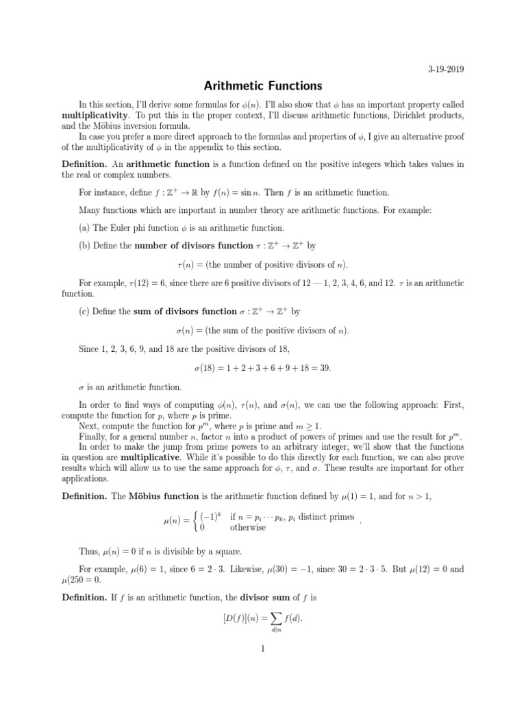Arithmetic Functions | PDF