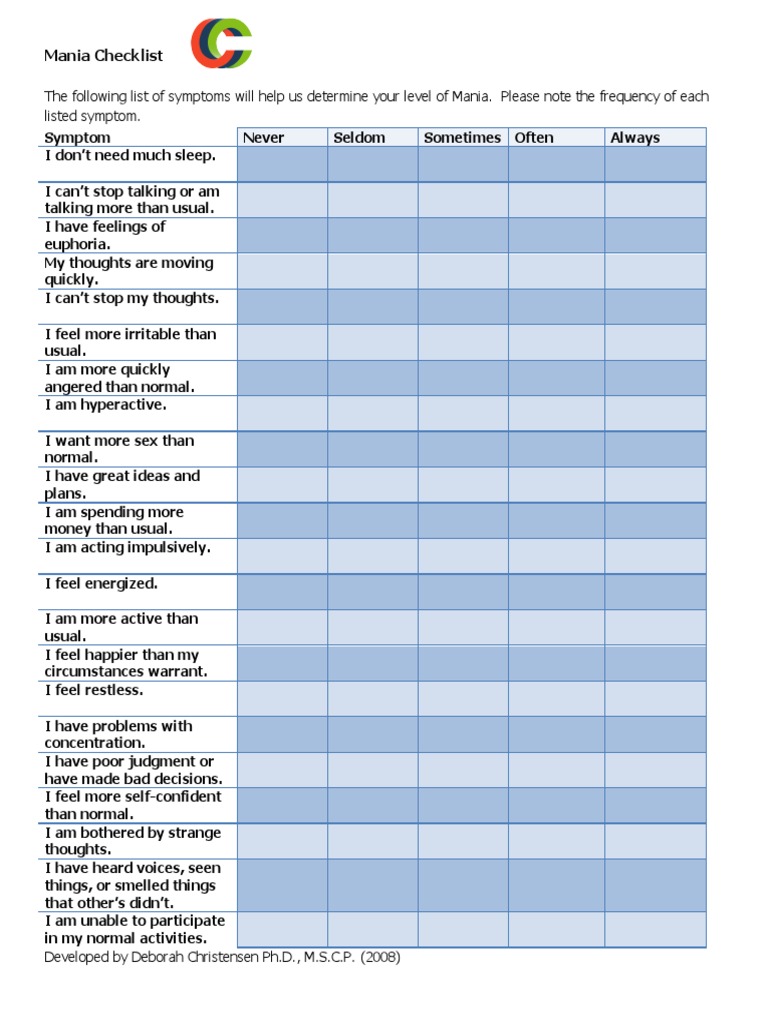 Mania Symptom Self-Assessment | PDF