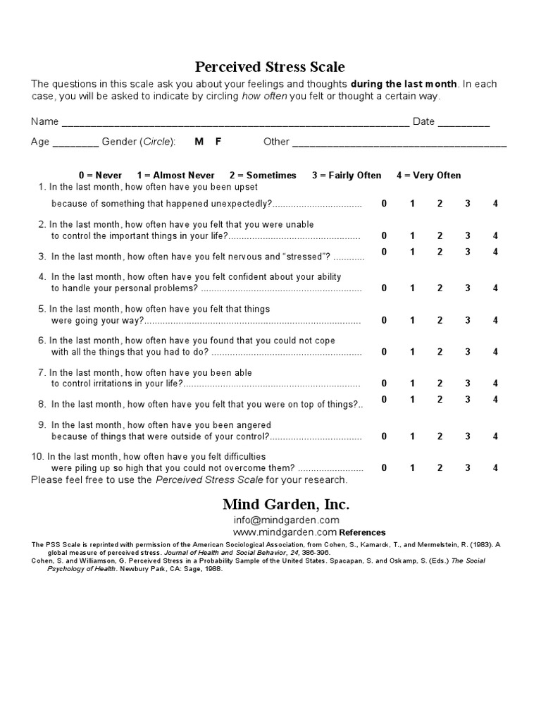 Perceived Stress Scale Questionnaire | PDF