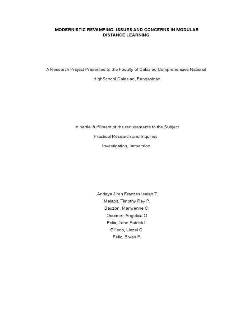 12humssb Modernistic Revamping Issues and Concerns in Modular Distance Learning .Docx (1) | PDF