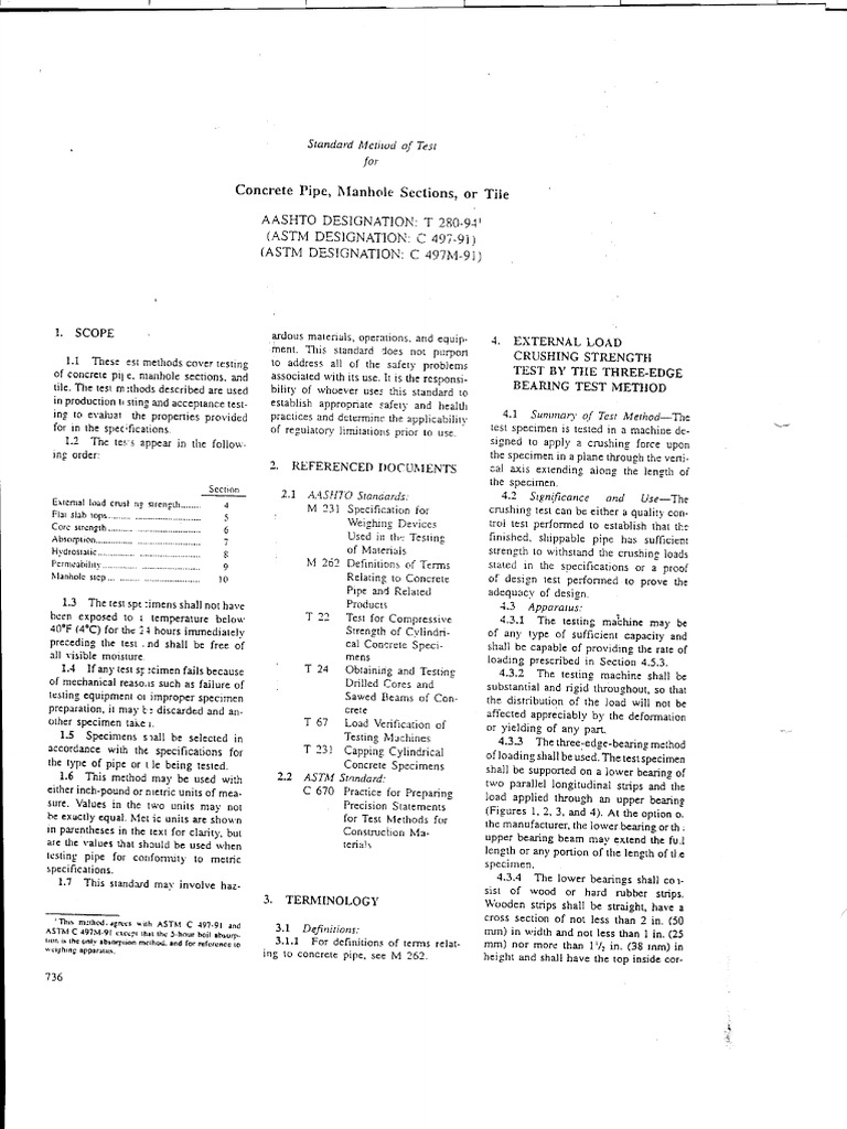 T 280 Concrete Pipe Manhole Sections or Tile - AASHTO | PDF